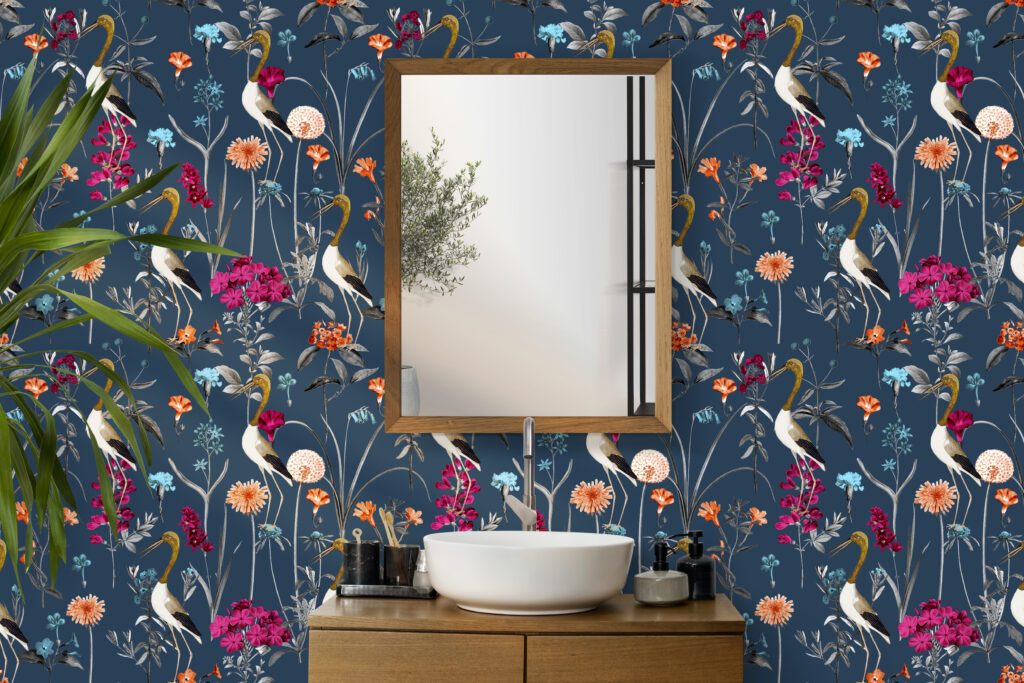 Wading Blue Bird - Wallpaper - KIKASWORKSHOP by Erika C Brothers