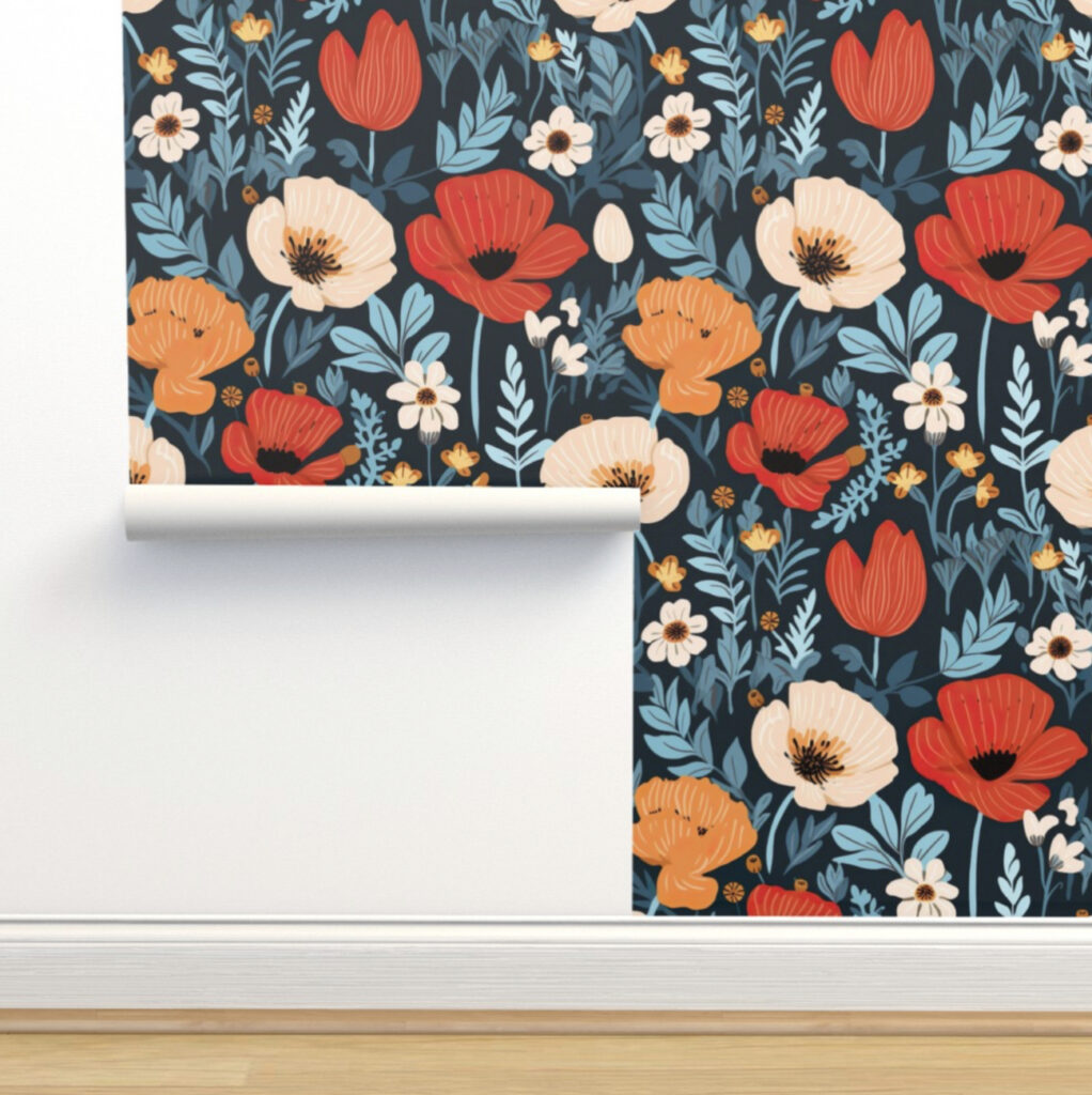 Peonies in Blue - Wallpaper - KIKASWORKSHOP by Erika C Brothers